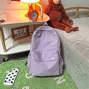 BOUTIKOME Solid Color Backpack for Women Aesthetic Travel Backpack Large Capacity Waterproof Casual Basic Backpack（Purple,One Size）