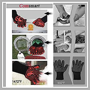Comsmart BBQ Gloves, 1472 Degree F Heat Resistant Grilling Gloves Silicone Non-Slip Oven Gloves Long Kitchen Gloves for Barbecue, Cooking, Baking, Cutting
