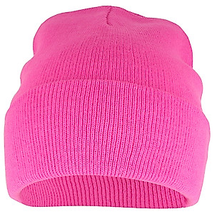 Armycrew High Visibility Neon Color Cuff Long Winter Beanie Hat - Pink