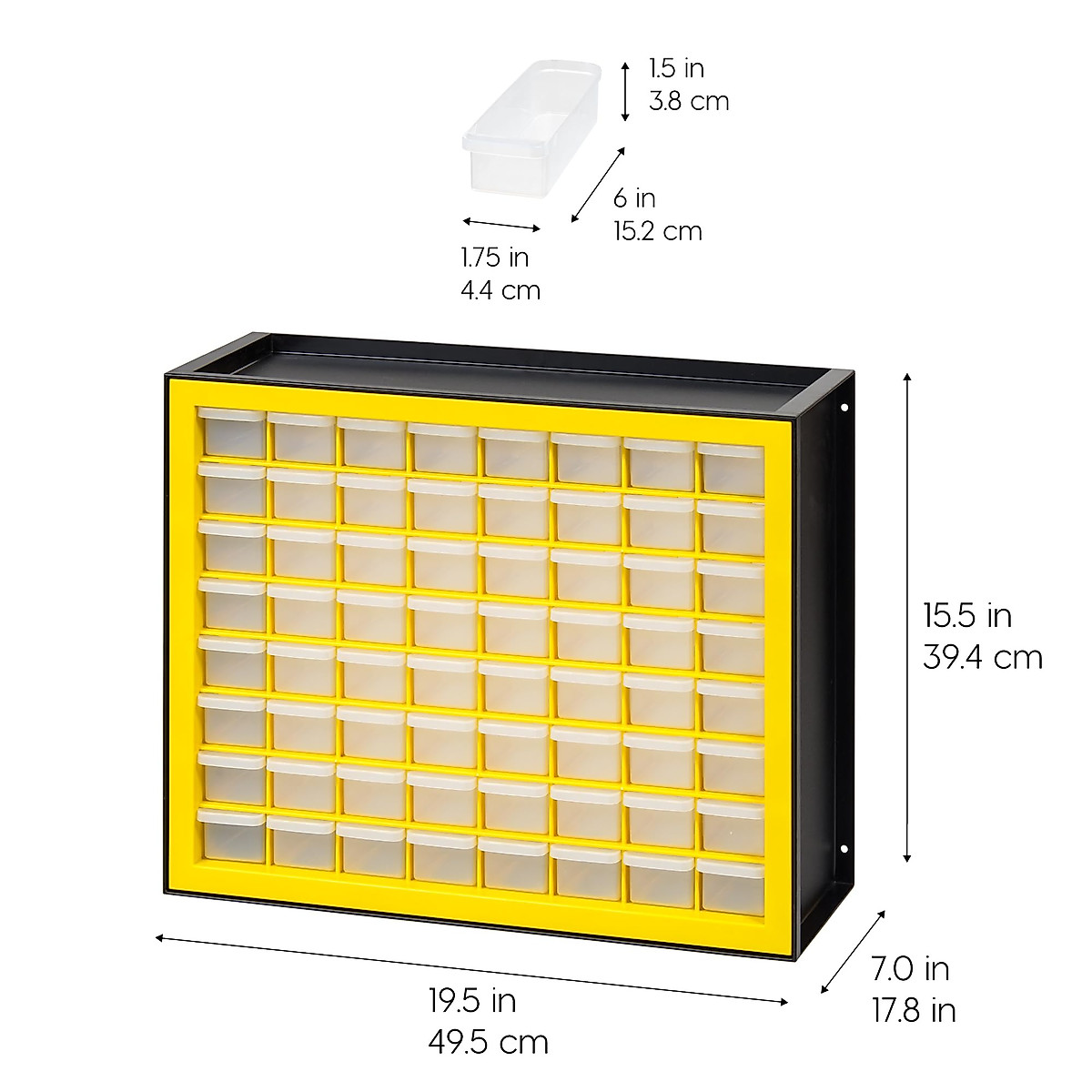 IRIS USA Screw Organizer, Hardware Storage Organizer, 64 Drawer Parts Cabinet, Plastic Drawer Storage for Hardware Crafts, Small Parts, Nuts and Bolts, Tool Storage, Scrapbook Art Hobby - Yellow
