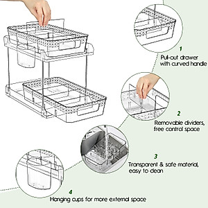 RIKOJUXI 3 Packs 2 Tier Under Sink Organizer with Removable Dividers and Stackable Design, Multi-use Pantry Organizers and Storage, Pull Out Cabinet Organizer Bathroom Counter Organizer