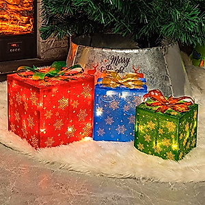 FUNPENY Set of 3 Christmas Lighted Gift Boxes, 50 LED Christmas Box Decorations, Presents Boxes (Snowflake)