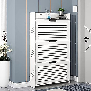 OIHYA White Tipping Shoe Cabinet Freestanding Racks Cabinet Shoe Storage Organizer for Entrances Hallways Corridor (3 Tier)