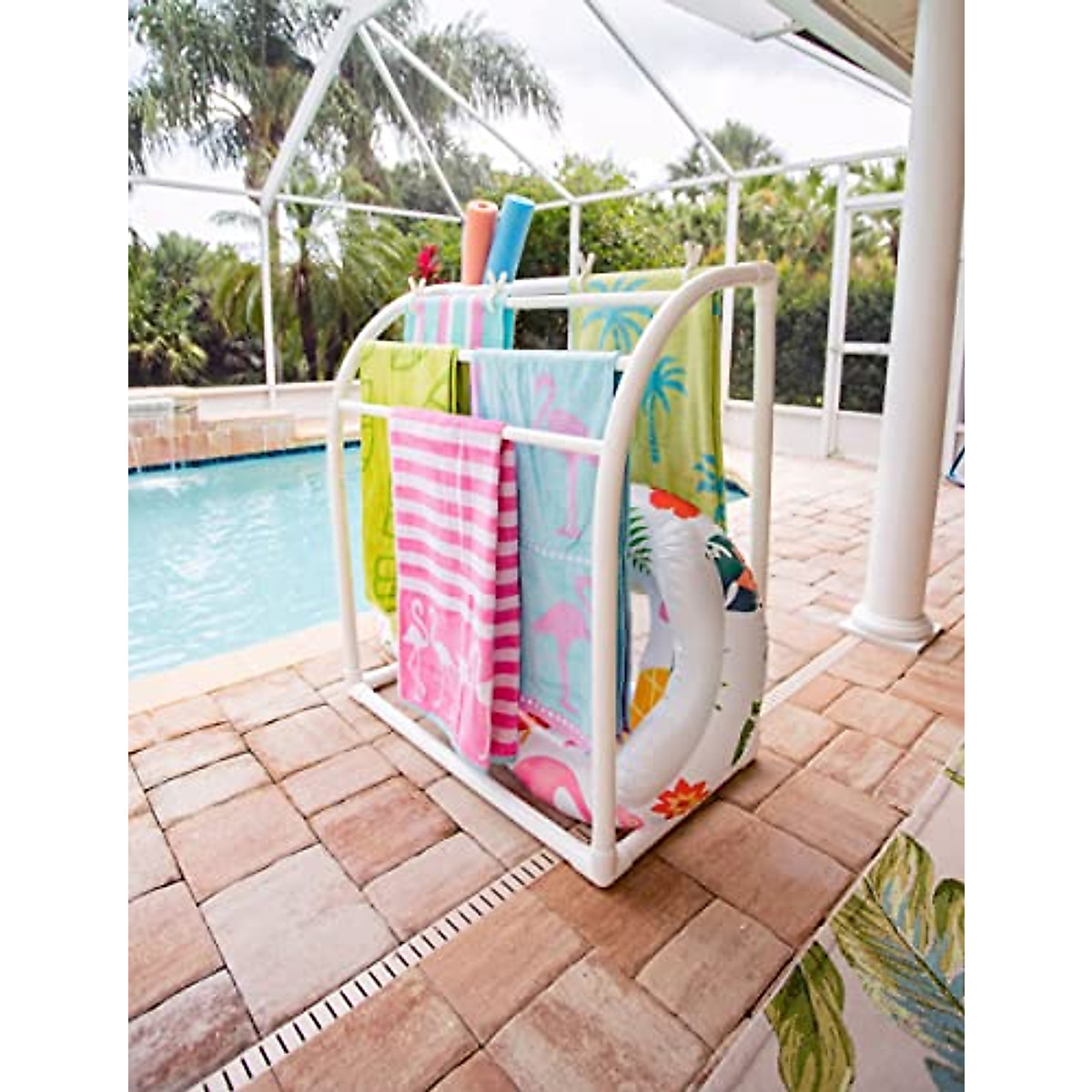 TowelMaid Original Made in The USA 5 Bar Curved Outdoor Poolside Storage Towel Rack