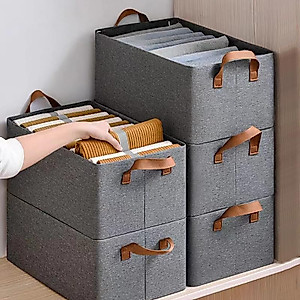 Fabric Storage Box with Handles Large Steel Frame Stackable Storage Shelf Baskets Foldable Collapsible Organizing Bin for Clothes, Toys etc 18.5"x11"x8"
