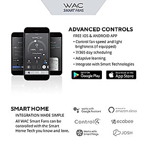 WAC Smart Fans Mocha Indoor and Outdoor 3-Blade Ceiling Fan 54in Matte Black with 3000K LED Light Kit and Remote Control works with Alexa and iOS or Android App