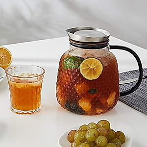 Purefold 40 ounces “Pineapple Series” Glass Pitcher with Stainless Steel Lid, Hot and Cold Water Carafe, Fruit Tea Coffee Maker, Ice Tea Pitcher, Juice Jar