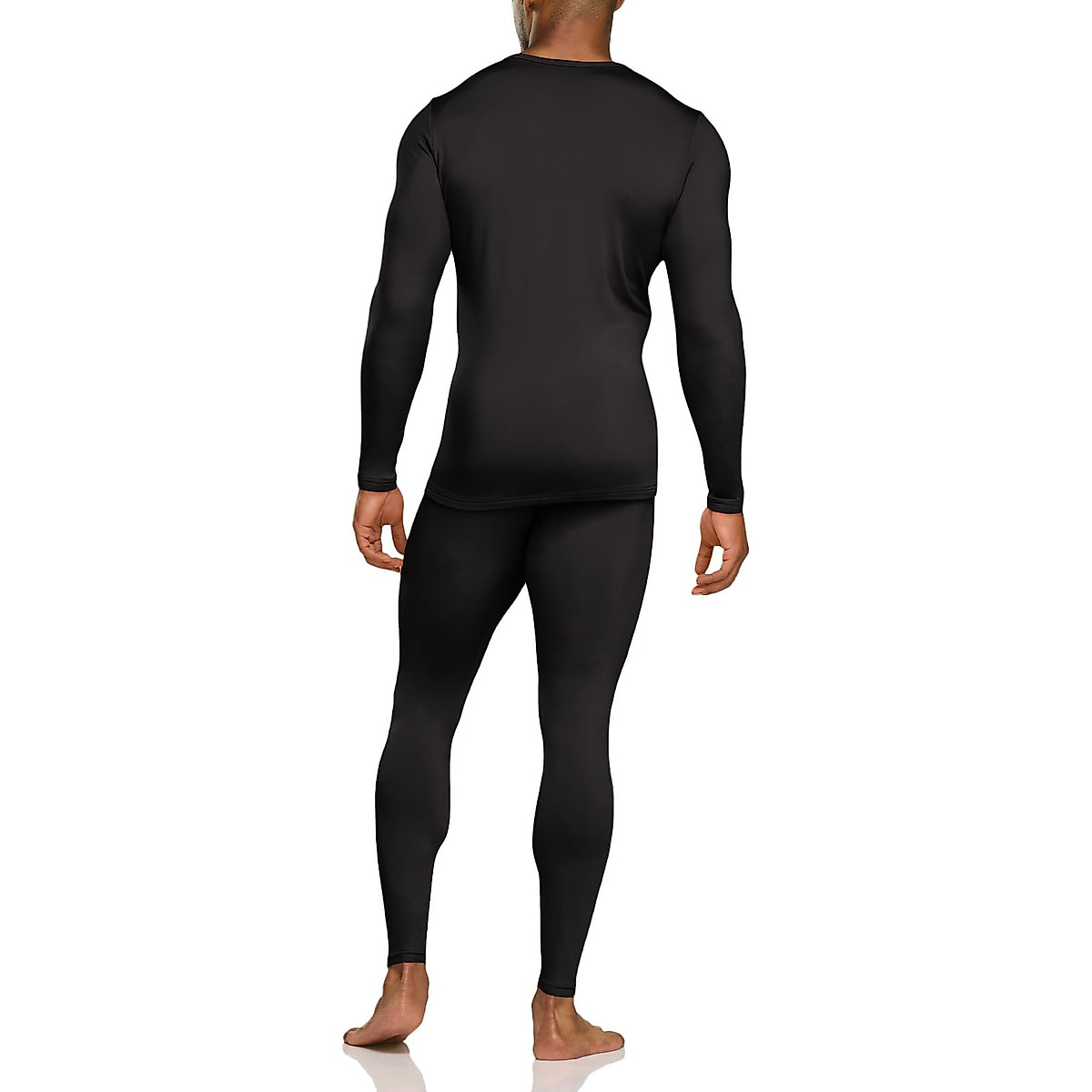 TSLA Men's Thermal Underwear Set, Microfiber Soft Fleece Lined Long Johns, Winter Warm Base Layer Top & Bottom, Soft Micro Fleece Fly-front Black, X-Large