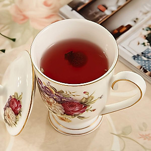 YX-SHMA Ceramic Mug,Fine Bone China Tea Cup, Tea Mugs for Women, Tea Cup with Lid, Suitable for Making Tea, Cold Drinks, Hot Drinks, Coffee, Etc, 10oz(about 300ml)