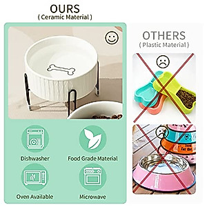 OMAYKEY 32 OZ Ceramic Elevated Dog Bowls with Metal Stand, Raised Cat Bowl Set for Food and Water, Pet Feeder Bowl Dish for Cats & Dogs, Non-Slip, Dishwasher Safe, White & Orange