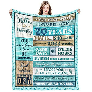 Winkwarm 20th Birthday Decorations for Her 20th Birthday Gifts for Her Him 20 Year Old Girl Boy Gift Ideas 20th Happy Birthday Gifts for Women Daughter Son Girl Boy Flannel Throw Blanket 60"X50"