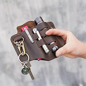 VIPERADE PJ13 Leather Multitool Sheath for Belt, Leather EDC Belt Organizer for Multitools, Flashlight, Pen, Leather Sheath for Belt, Multitool and Flashlight Holster