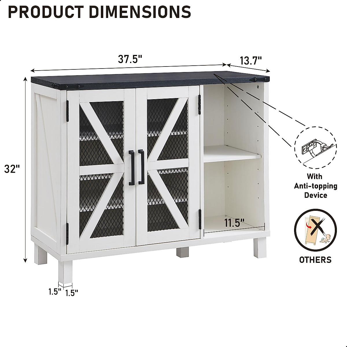 ACCOHOHO Farmhouse Shoe Cabinet, Large Shoe Storage Cabinet with Metal Accents & Adjustable Shelves, Industrial Wood Shoe Organizer Cabinet, Rustic Shoe Rack Cabinet for Entryway, Off White