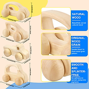 Fahacop 4 Pack Wooden Toy Cars Mini Push Wood Truck Car Natural Wood Toys for Baby Toddler Birthday Gifts Nursery Decoration, 4 Styles