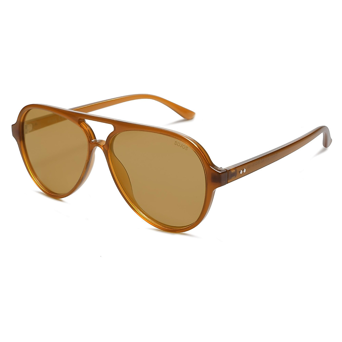 SOJOS Classic Polarized Aviator Sunglasses Womens Mens Retro Double Bridge Aviators SJ2201, Shiny Brown/Brown