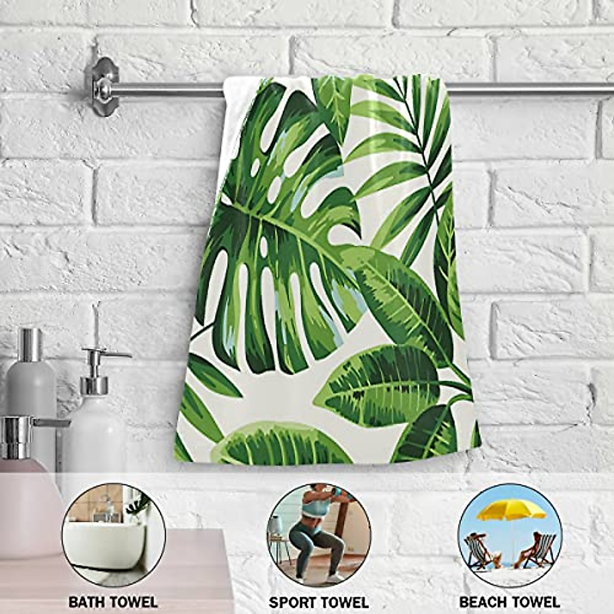 VKPSCHJ Palm Leaf Tropical Bath Hand Towels Summer Theme Green Fingertip Towels Set of 2 Bathroom Kitchen Decor Towel