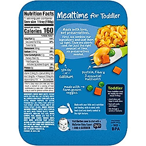 Gerber Mealtime for Toddler Macaroni & Cheese with Side of Seasoned Peas & Carrots, Made with Real Cheddar Cheese & Farm Grown Veggies, 6.6 OZ (Pack of 4)
