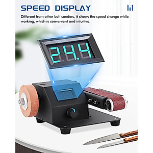 Mini Electric Belt Sander DIY 1.2x15in Electric Belt Sander for Knife Making Knife Sharpening Belt Sander Adjustable Speed with 15PCS Abrasive Belt for Wood Metal Knife Leather