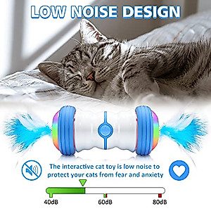 Electric Cat Toy - Automatic Cat Toy Feather - Interactive Cat Toy - Robotic Cat Toy with 4 Feathers & Bell, LED Light and 2 Speeds Mode - Cat Toys for Indoor Cats / Kitten Fun, Exercise Training