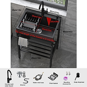 Commercial Stainless Steel Kitchen Sink, Outdoor Utility Sinks for Laundry Room, Compartment Free Standing Utility Sink Heavy Duty Floor Mounted Wash Station with Faucet and Storage Shelves ( Size : 2