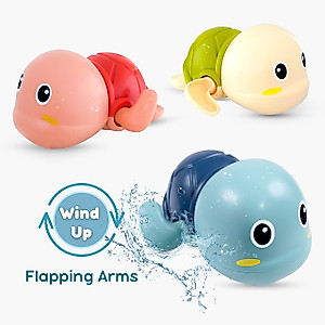MARPPY Toddler Bath Toys, 3 Swimming Bath Toys Turtles and 1 Fishing Net, Wind - Up Bath Toy, Bathtub Toys and Pool Toys for Toddlers Kids, Boys and Girls, Age 2 3 4 5 Year Old