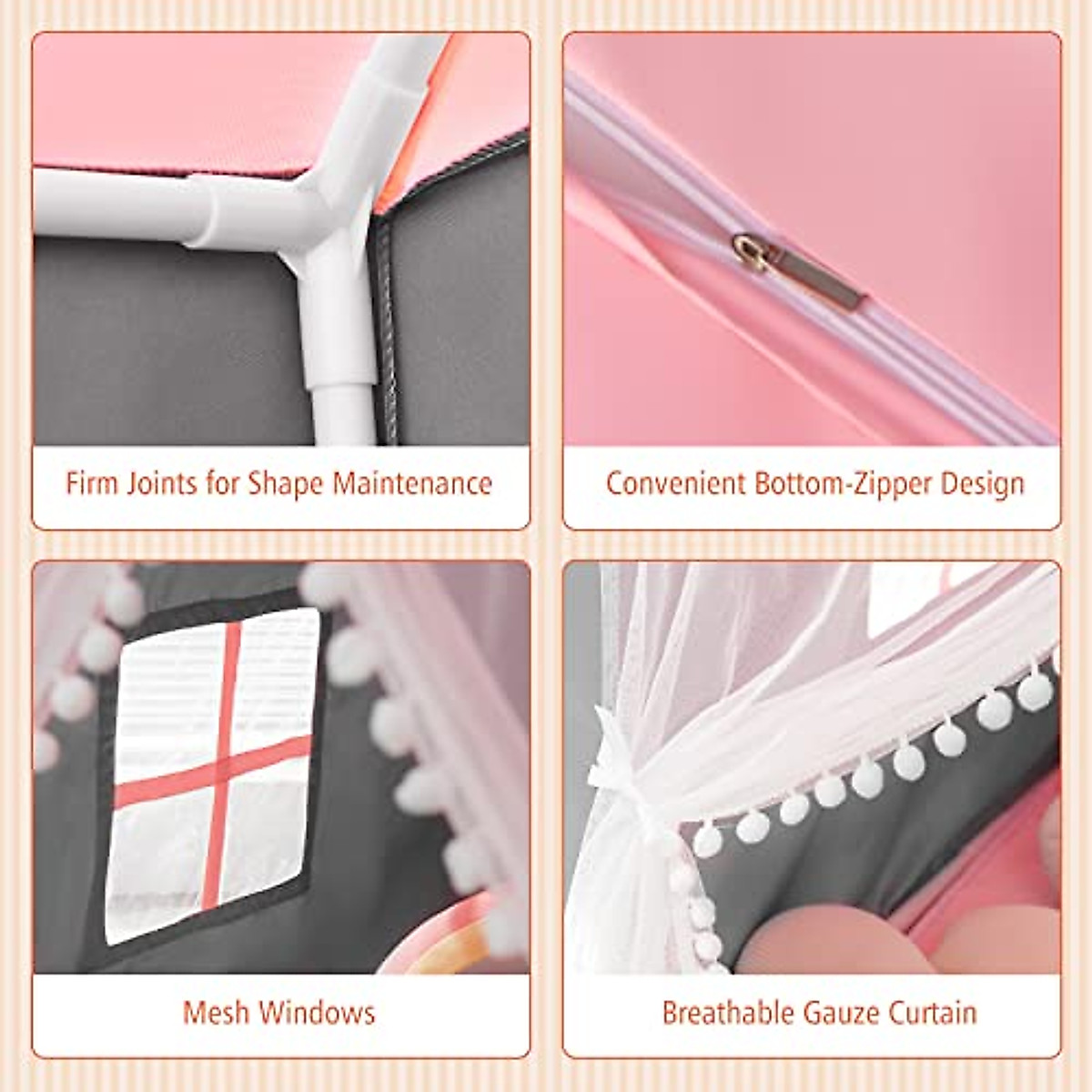 Costzon Kids Play Tent, Playhouse Tent w/Washable Cotton Mat, Star String Lights, Windows, Bottom Zippers, Large Indoor & Outdoor Castle Fairy Tent, Easy Assembly, Gifts for Boys & Girls (Pink)