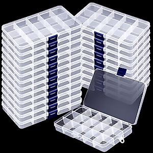 ZOENHOU 32 Pack 15 Grids Plastic Jewelry Organizer Box, Plastic Storage Containers with Adjustable Dividers for Jewelry Bead Earring Fishing Hook Small Accessories, 4 Colors, 6.8 x 3.8 x 0.9 inch