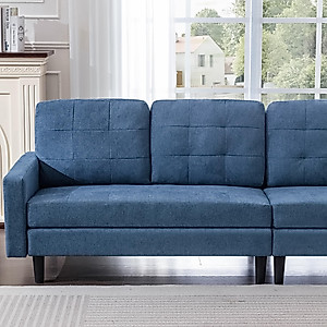 VECELO Convertible Sectional Sofa, Modern Linen Fabric L-Shaped Couch with Reversible Chaise for Living Room/Apartment/Office, Blue