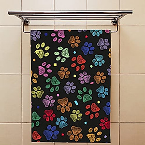 Hand Bath Towels 2 Pack Doodle Colorful Paw Print Absorbent Face Fingertip Towels for Bathroom Kitchen Gym Spa Soft Hair Drying Cloth Quick Dry, 30 x 15 Inch