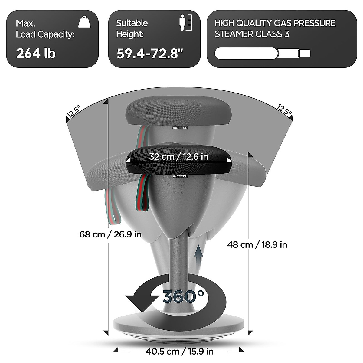 QIGEEKU Adjustable Standing Desk Chair, Ergonomic Wobble Stool Standing Desk Stool, Encourage Good Posture, Height Adjustable Stool 19-27", Non-Slip Base, Active Chairs for Adults