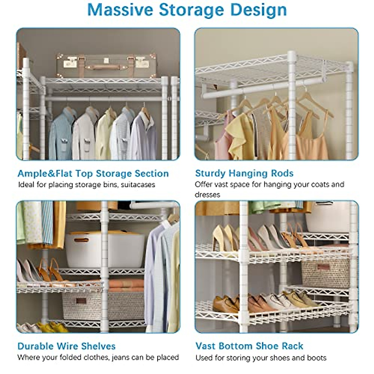 VIPEK L8i Basic Heavy Duty Garment Rack L-Shaped Wardrobe Space-Saving Corner Closet with Hanging Rod and Adjustable Shelves Freestanding Clothes Rack for Small Space, White