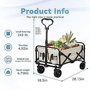 Folding Wagon Portable Collapsible Wagon by Teprovo,243lbs Capacity Utility Wagon Garden Cart with Rolling Wheels and Adjusted Handle