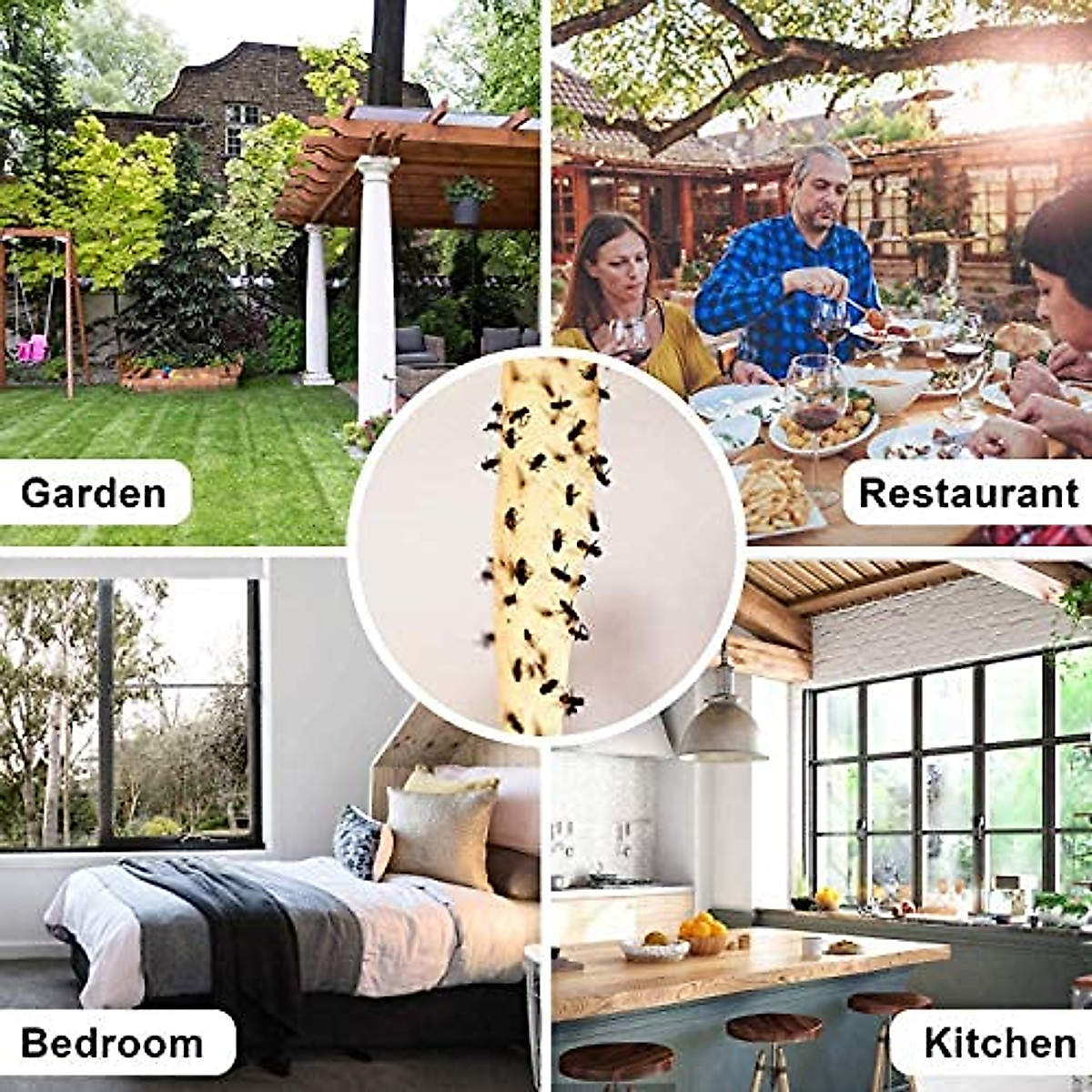 Dwcom 20 Pack Sticky Fly Traps Hanging, Fly Paper Strips Fly Ribbon Catcher Gnat Mosquito for House, Kitchen, Bullpen, Stable, Pasture