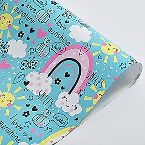 Birthday Wrapping Paper For Kids Girls Boys, I Love Sunshine Rainbow Design Gift Wrap Paper for Birthday Baby Shower Children's Day, 4 Sheets Folded Flat 20x28 Inches Per Sheet