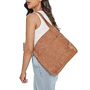 WDIRARA Women's Corduroy Hobo Bags Shopper Tote Bag Side Pocket Shoulder Handbags Brown one-size