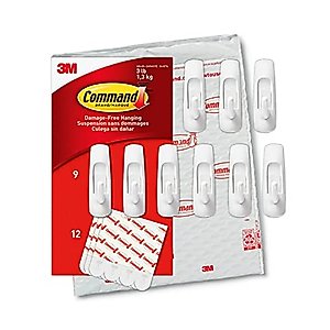 Command Medium Utility Hooks, Damage Free Hanging Wall Hooks with Adhesive Strips, No Tools Wall Hooks for Hanging Organizational Items in Living Spaces, 9 White Hooks and 12 Command Strips