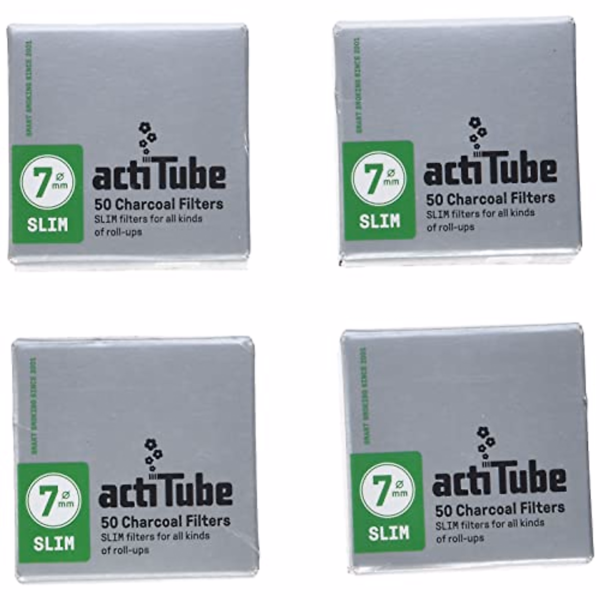 actiTube Aktivkohlefilter 50er Schachtel 4 x Slim Activated Carbon, 4 x 50 = 200 Filters, 1-Pack, Silver, Count