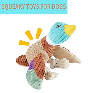 Squeaky Dog Toys for Small Dogs Plush Dog Toys Duck Puppy Toys Rope Puppy Chew Toys for Teething Stuffed Dog Squeaky Toys with Crinkle Dog Toys for Small Dogs, Medium, Large