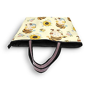 Tote Bag Aesthetic (Gnomes Bees), Large Capacity Zipper Women Grocery Bags Purse for Daily Life 2 Sizes