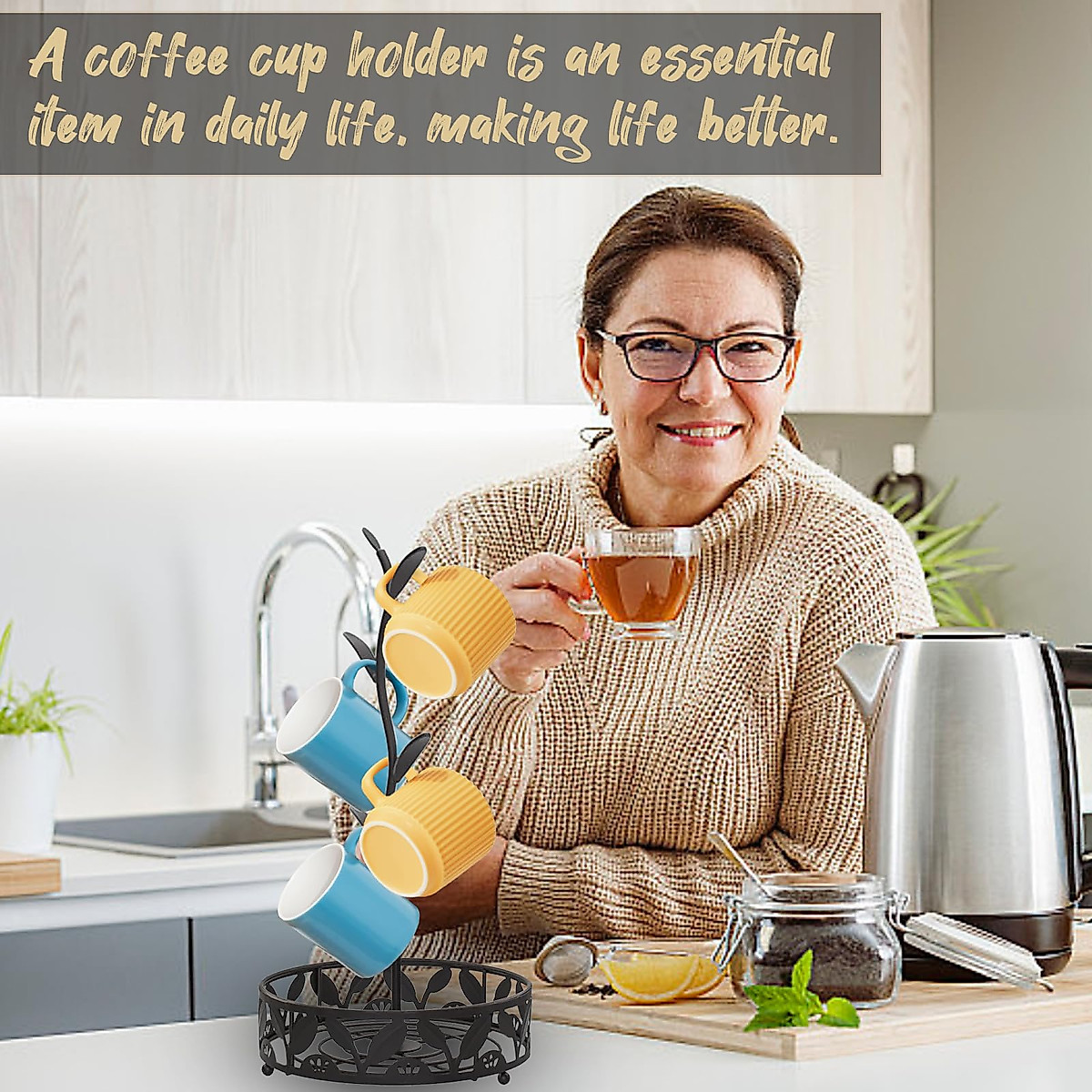 FAYAMILA Mug Holder, Countertop Mug Tree,Space Saving Coffee Cup Holder for Countertop,Ideal Coffee Bar Organizer & Kitchen Organizer