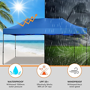 Tooluck 10x20 Heavy Duty Pop up Canopy Tent without Sidewalls Folding Height Adjustable Easy up Canopy UPF 50+ All Weather Waterproof Outdoor Instant Shelter Party Tent with Roller Bag Blue