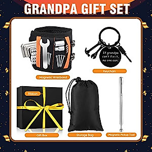 5 Pcs Magnetic Wristband Tools Set Gifts for Men Christmas Stocking Stuffers 1 Magnetic Wristband to Hold Screw Nail 1 Keychain 1 Pick up Tool 1 Gift Bag 1 Gift Box Cool Gadget Birthday Gift (Grandpa)
