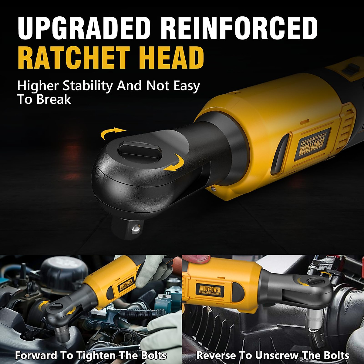 3/8" Cordless Ratchet Wrench Set, 60FT-LBS(80N.m) Electric Ratchet, 2 X 20V Chargeable Power Ratchet Wrench with Variable Speed, LED Light, 6 Sockets, 1/4" Adapter, 3" Extension Rod