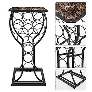 KB Designs - 11 Bottle Free Standing Floor Wine Rack Table, Black Metal & Faux Marble