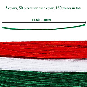 150 Pieces Christmas Pipe Cleaners Chenille Stem,50 White Craft Pipe Cleaners,50 Green Chenille Stems Pipe Cleaners, and 50 Red Pipe Cleaners for Arts and Crafts, Xmas Home Decoration