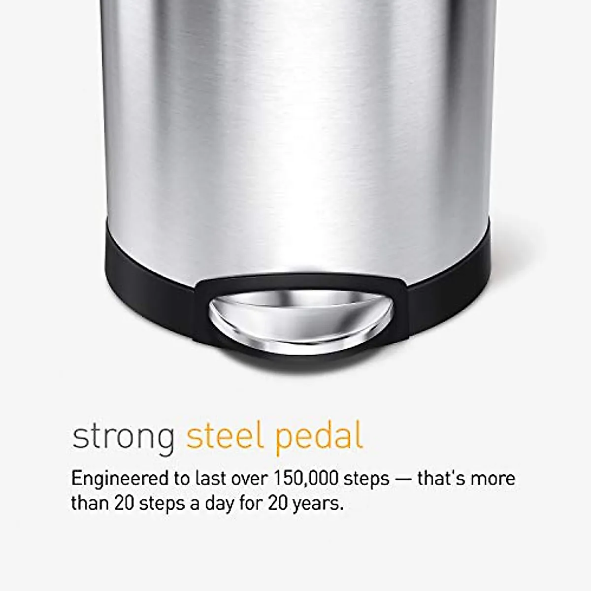 simplehuman 6 Liter / 1.6 Gallon Semi-Round Bathroom Step Trash Can, White Steel