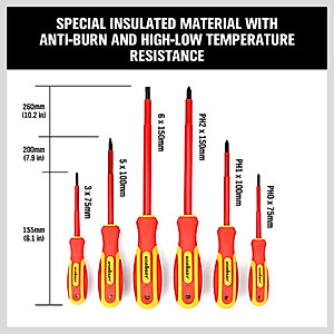 HORUSDY 6-Piece 1000v Insulated Screwdriver Set, Magnetic Tip Electrician screwdriver Set (Insulated Screwdriver Set)