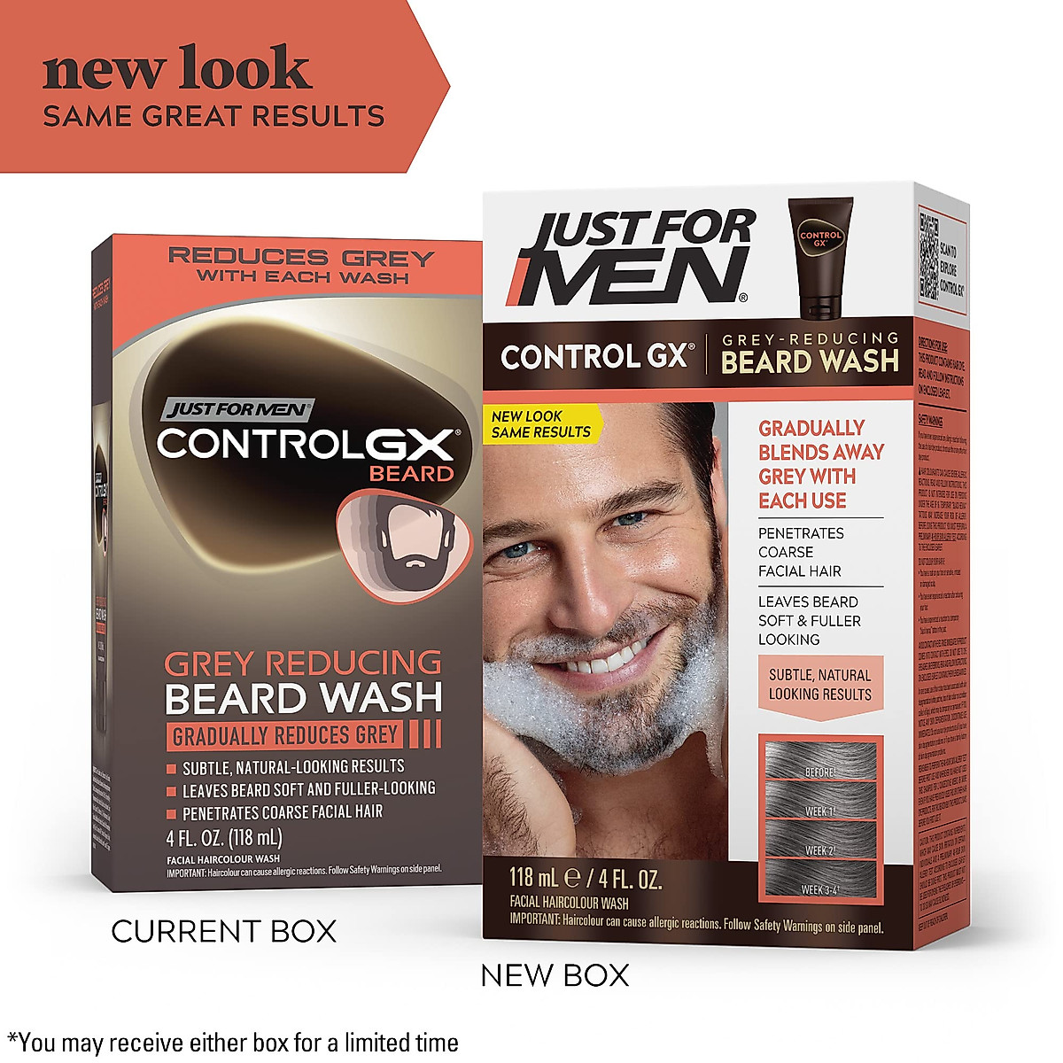 Just For Men Control GX Grey Reducing Beard Wash Shampoo, Gradually Colors Mustache and Beard, Leaves Facial Hair Softer and Fuller, 4 Fl Oz - Pack of 1