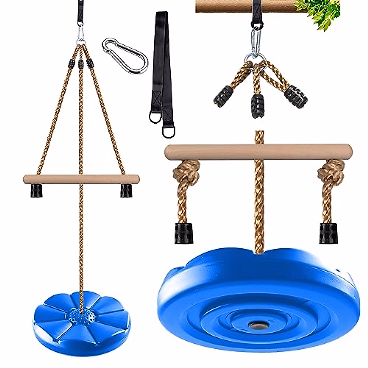 Disc Swing for Kids, Swing Set Accessories, KINSPORY 7FT Height Adjustable Gym Monkey Bars, Tree Swing for Backyard, Outdoor Play Equipment - Blue