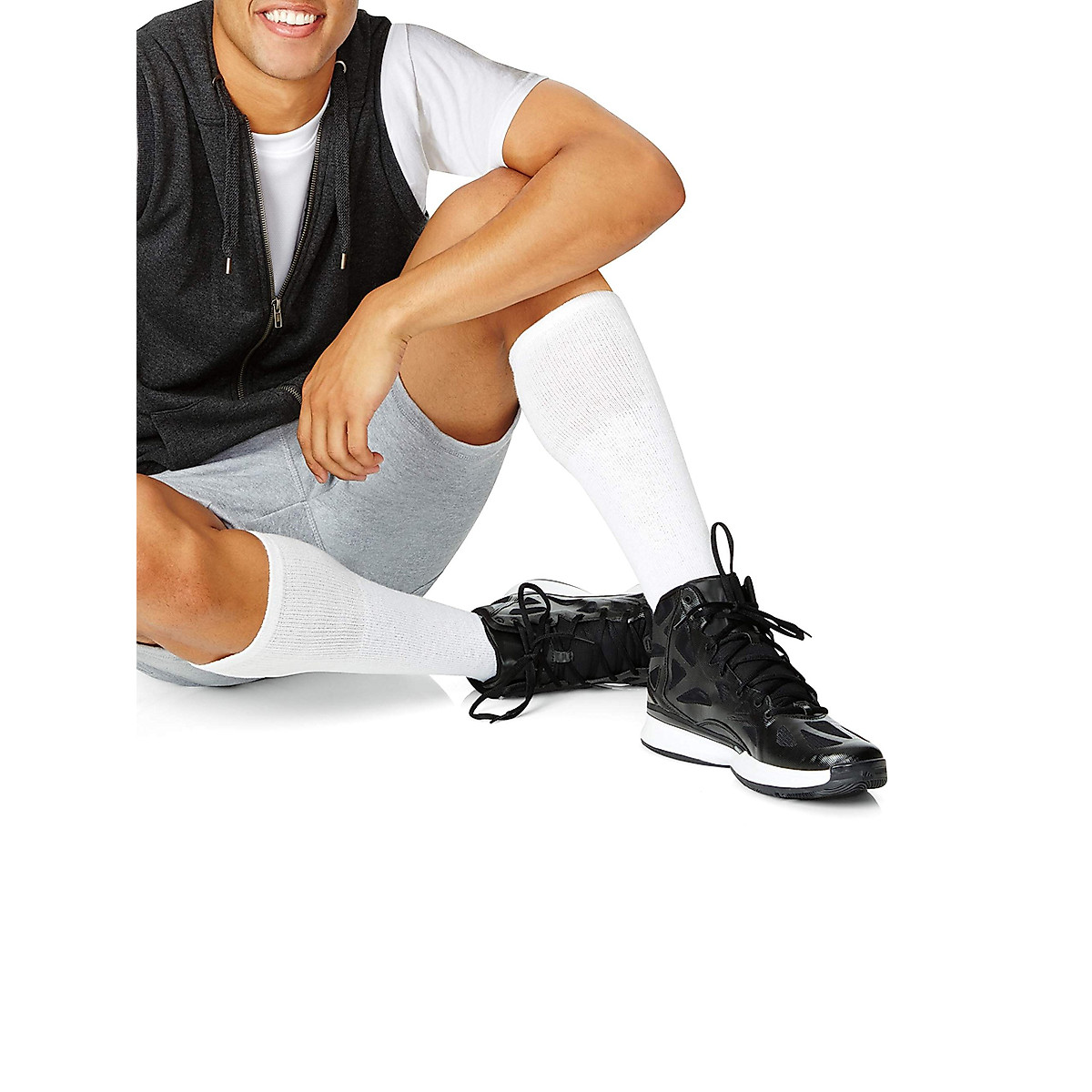 Diamond Star Men's 6 Pack Athletic Tube Socks Running Sports Over The Calf Full Cushioned Premium Soft Cotton Big and Tall 10-15 (White)